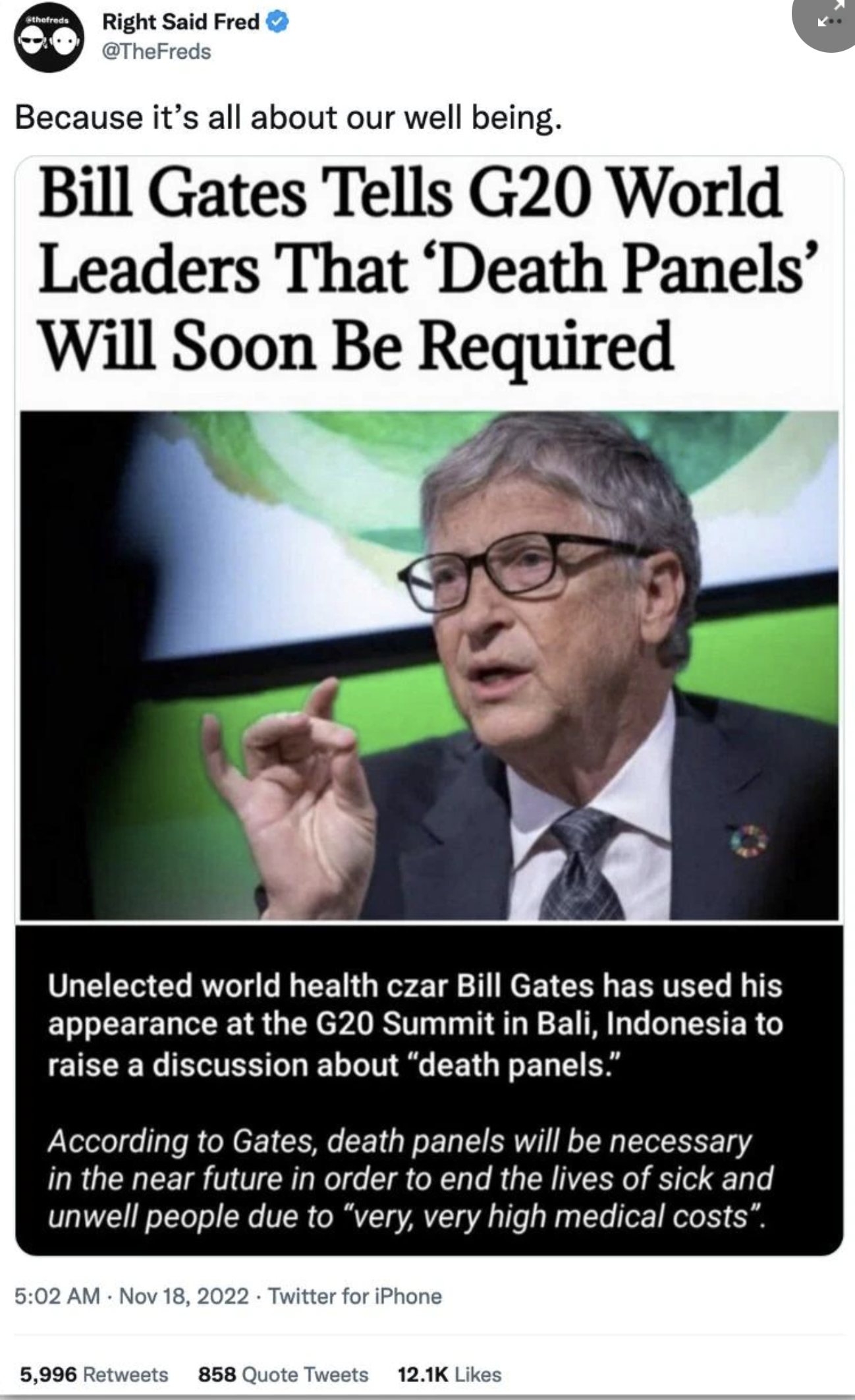 Fact Check: Bill Gates did not speak about a death panel during G20 ...