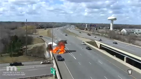 Watch: Huge fireball on US highway after car rams truck - Oneindia News