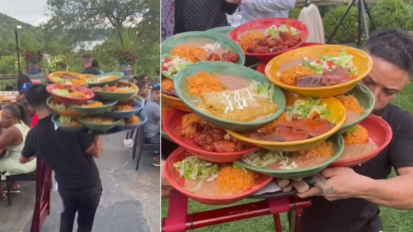 Waiter juggling multiple plates at restaurant stuns internet: Watch ...