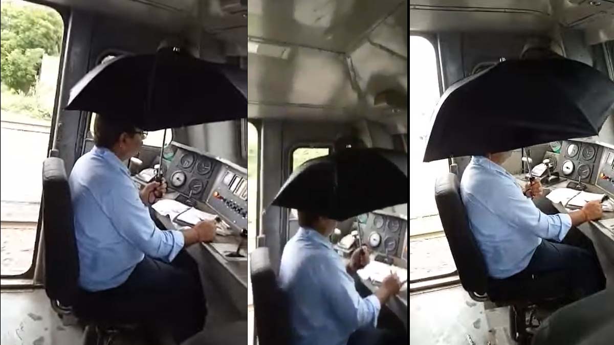 Fact Check: This image of a loco pilot holding an umbrella is not from ...