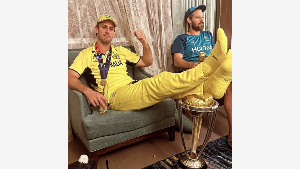 Australian Cricketer Mitchell Marsh's Foot-On-World Cup Trophy Pose ...
