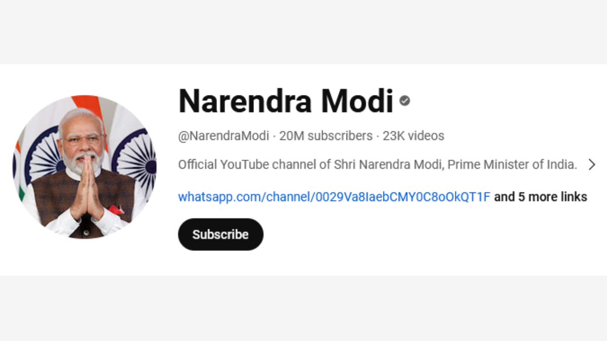 PM Modi's YouTube Channel Subscribers Number Cross 2 Crore, Far Ahead ...