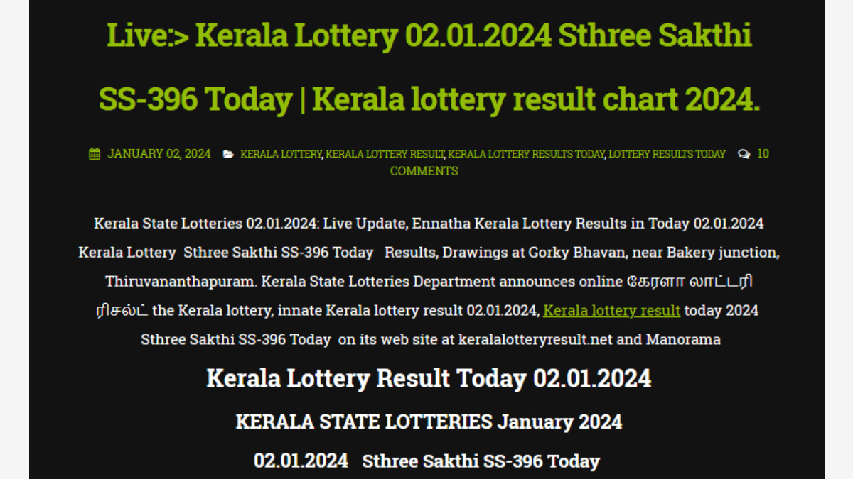 Sthree Sakthi (SS-396) Results For Jan 2: Check Kerala Lottery Winning ...