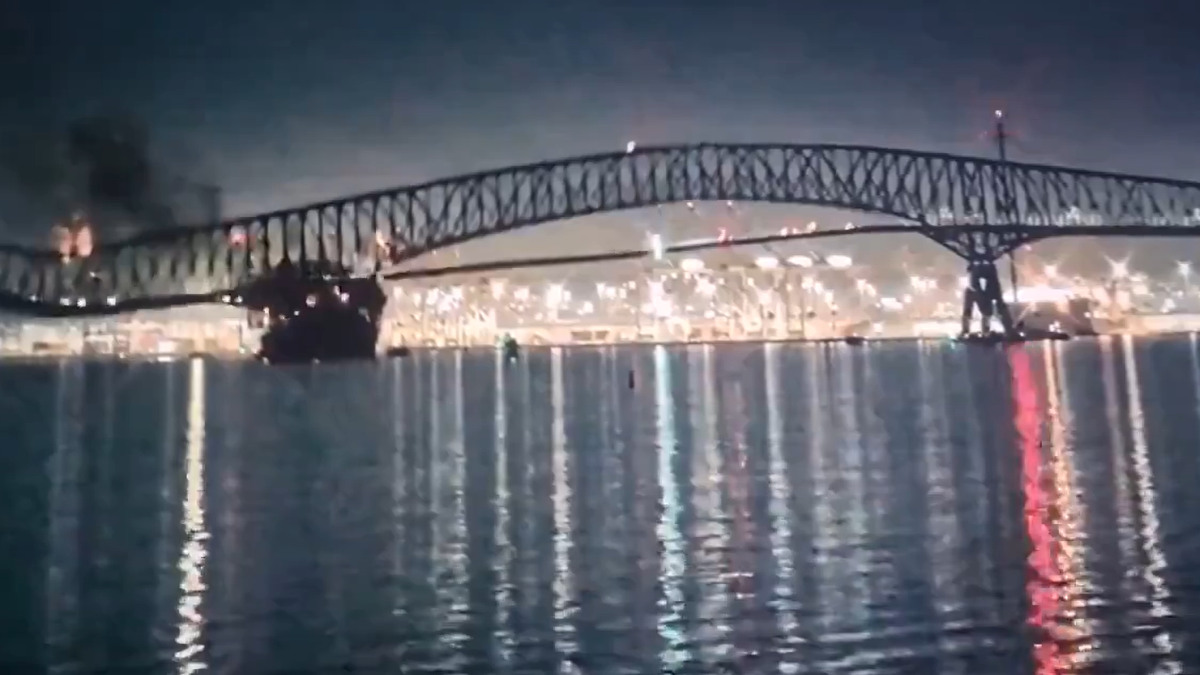 Viral Video Of Baltimore Key Bridge Collapsing: Vehicles Plunge Into ...