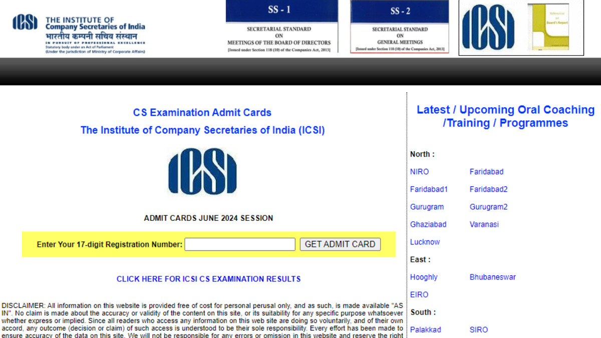 icsi.edu Shares ICSI CS Exam 2024 Admit Card: Check Steps To Download ...