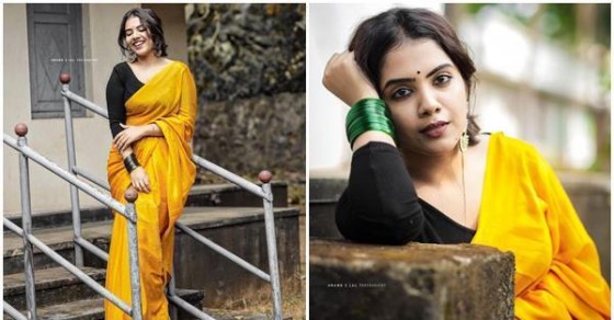 സ്റ്റൈലിഷ്... യെല്ലോ സാരിയിൽ അതീവ സുന്ദരിയായി വിദ്യ വിജയകുമാർ | Karikku ...