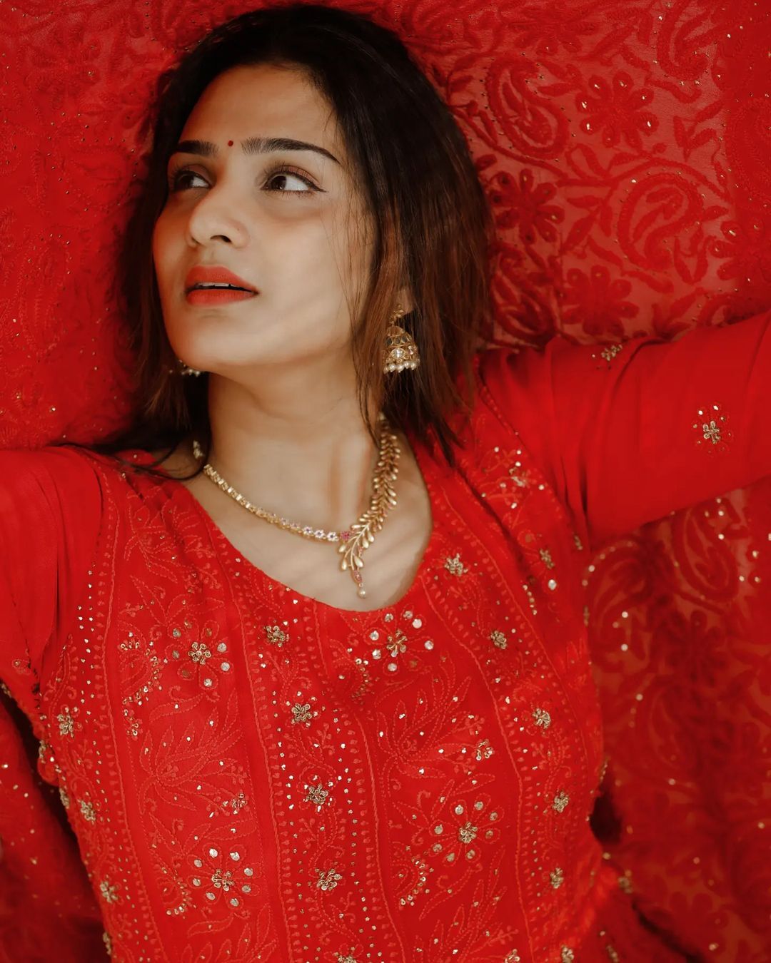 Mollywood Actress Aditi Ravi's Stunning Look in Red Churidar, See Pics ...