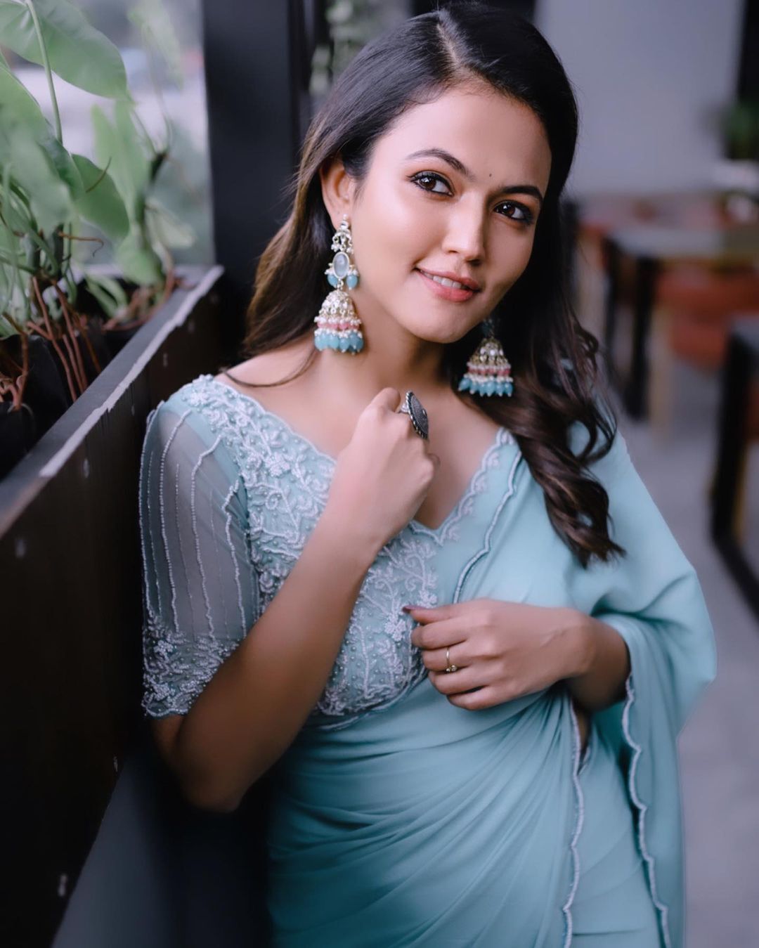 Priyan Ottathilanu Actress Aparna Das Looking Gorgeous In Cyan Color ...