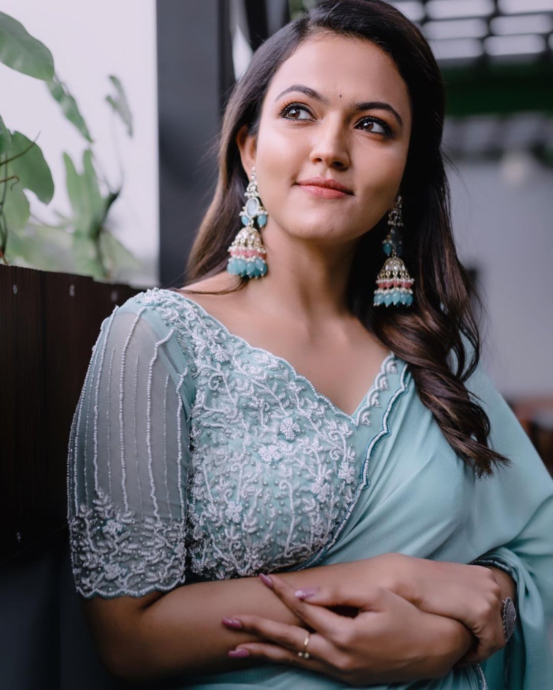 Priyan Ottathilanu Actress Aparna Das Looking Gorgeous In Cyan Color ...