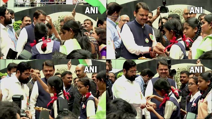 Schools Girls Tie Rakhi To MH CM Eknath Shinde And Dy CM Devendra ...