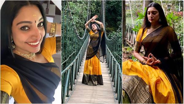 Actress Rithu Manthra New Stunning Traditional Look In Yellow And Black ...