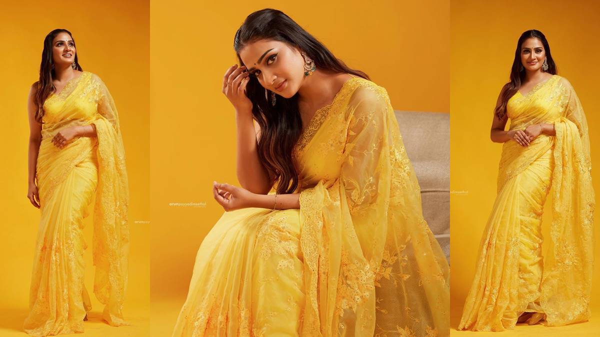 Mollywood Actress Aditi Ravi's Stunning Makeover in Yellow Saree Goes ...