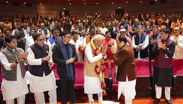 Prime Minister Narendra Modi Being Felicitated By BJP National President JP Nadda For The Union ...