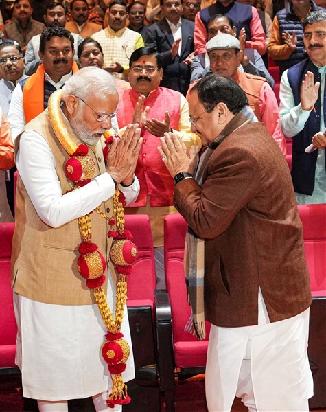 Prime Minister Narendra Modi Being Felicitated By BJP National President JP Nadda For The Union ...