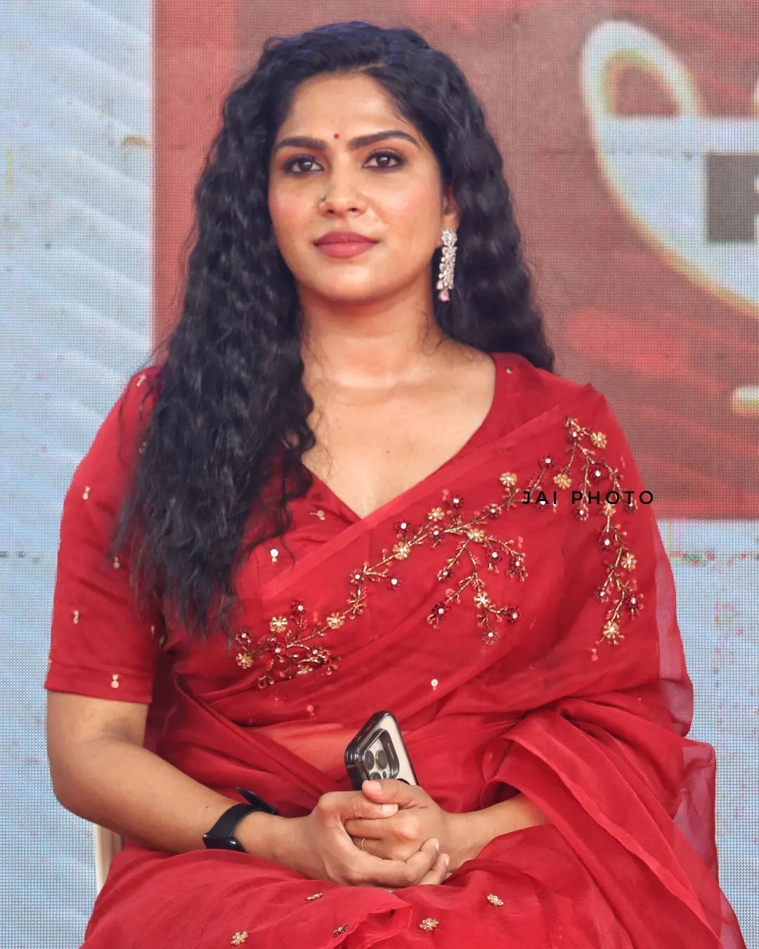 Chathuram Fame Swasika Styish Entry in Red Saree in an Inaugural ...