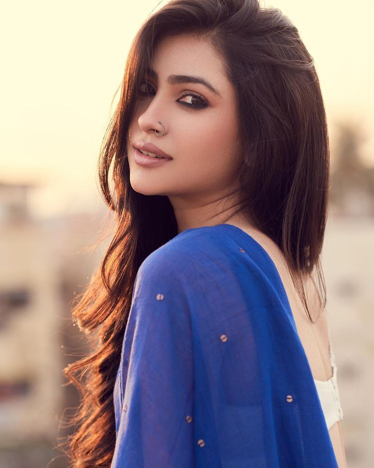 নীল শাড়ির সঙ্গে হালকা মেকআপ, নিজেকে সুন্দর করে তুলেছেন জেসমিন ...