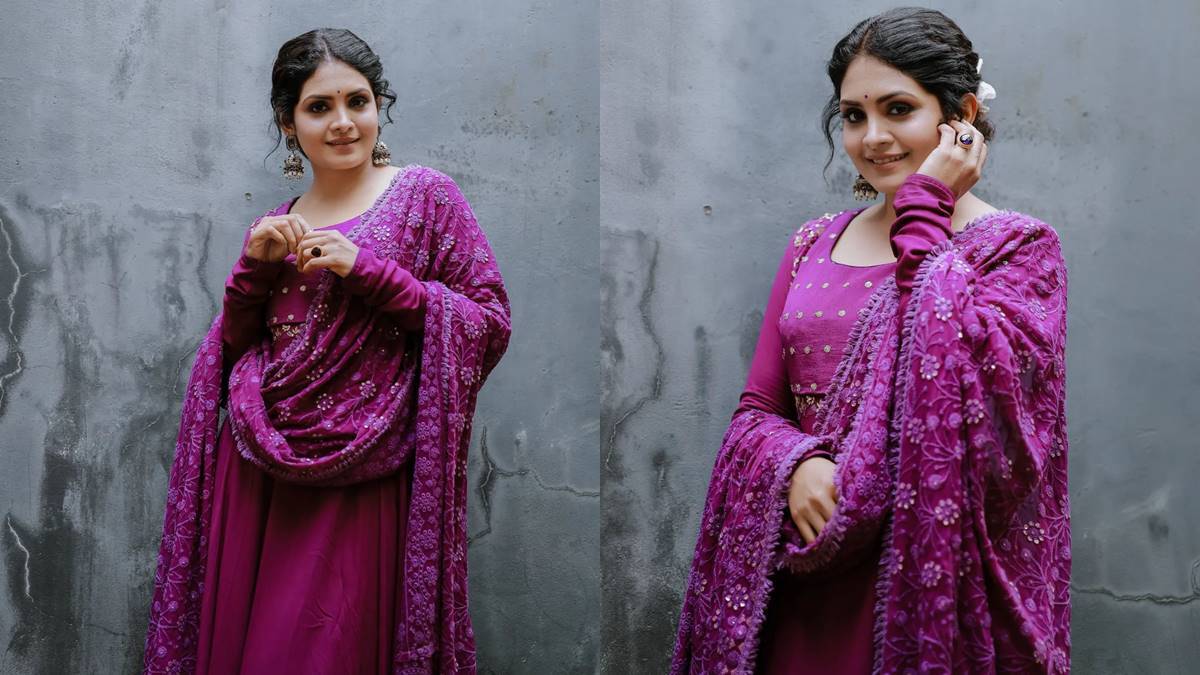 Mollywood Actress Gayathri Arun Looks Stunning in Purple Colour Outfit ...